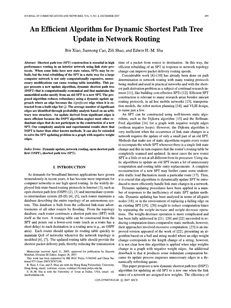 An Efficient Algorithm For Dynamic Shortest Path Tree Update in Network ...