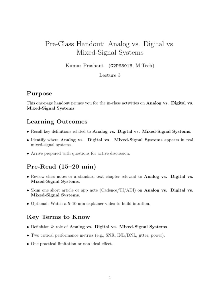 Lecture03 Analog vs Digital vs Mixed-Signal Syst Pre | PDF