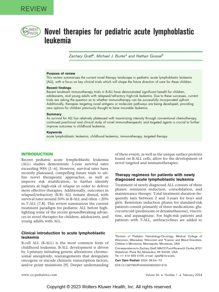 Novel Therapies for Pediatric ALL | PDF | Leukemia | Immunotherapy