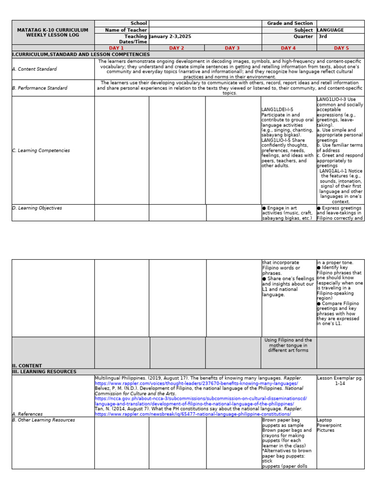 Language Jan2 3 | PDF | Vocabulary | Curriculum