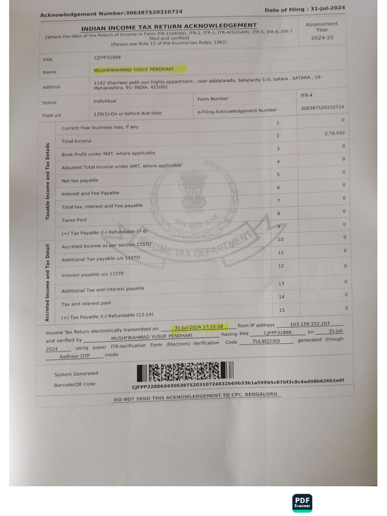 Pendari Itr Return 24 - 25 | PDF