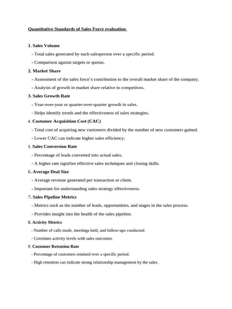Sales Force Evaluation Standards Guide | PDF | Sales | Employee Retention