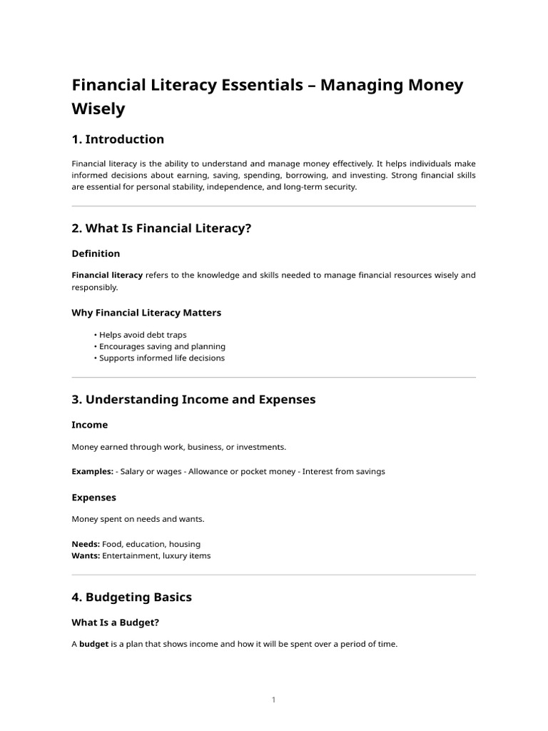 Mastering Financial Literacy Basics | PDF | Financial Literacy | Money