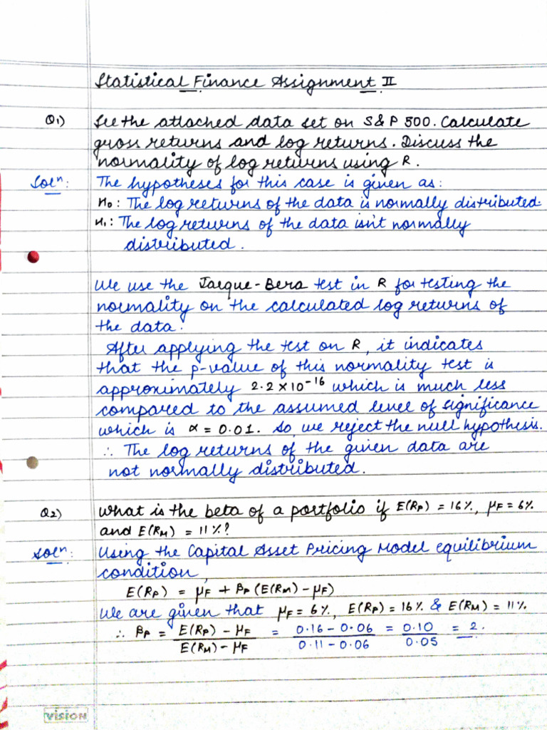 Vasudha Singh (DST - 030) Statistical Finance Assignment Part B | PDF