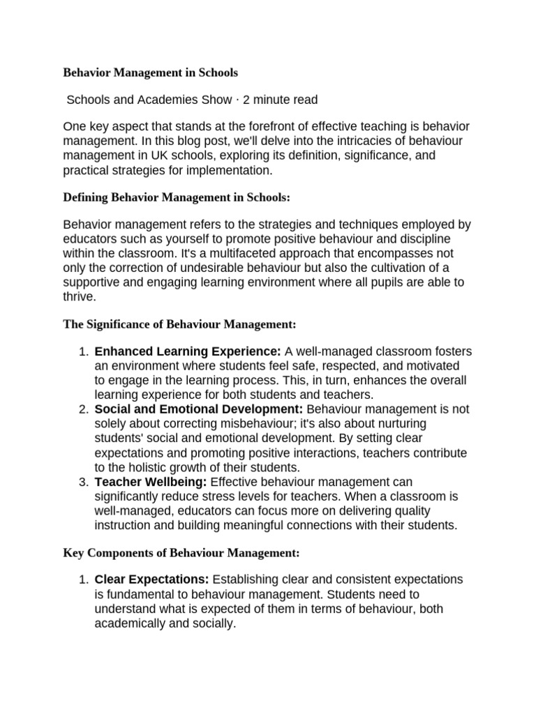 Effective Behavior Management in Schools | PDF | Teachers | Behavior