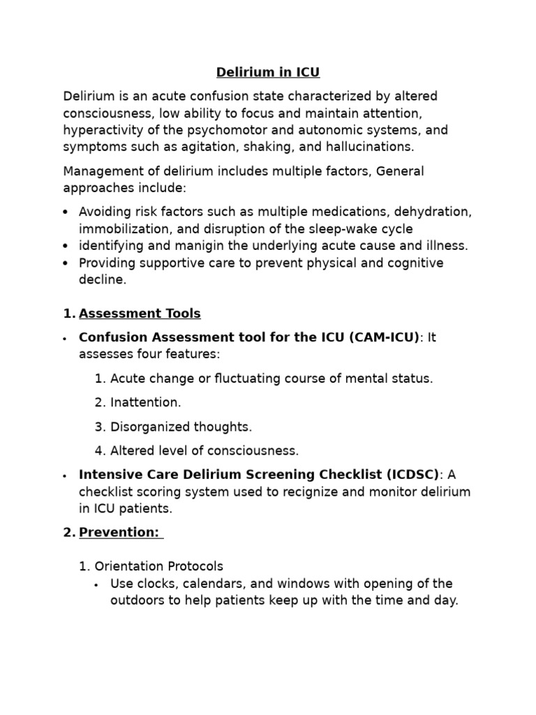 Delirium is an Acute Confusion State Characterized by Altered ...