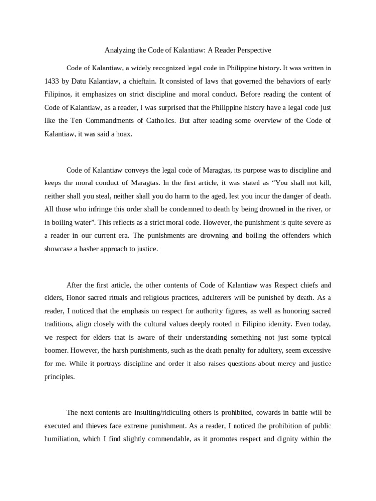 Insights on the Code of Kalantiaw | PDF | Justice | Crime & Violence