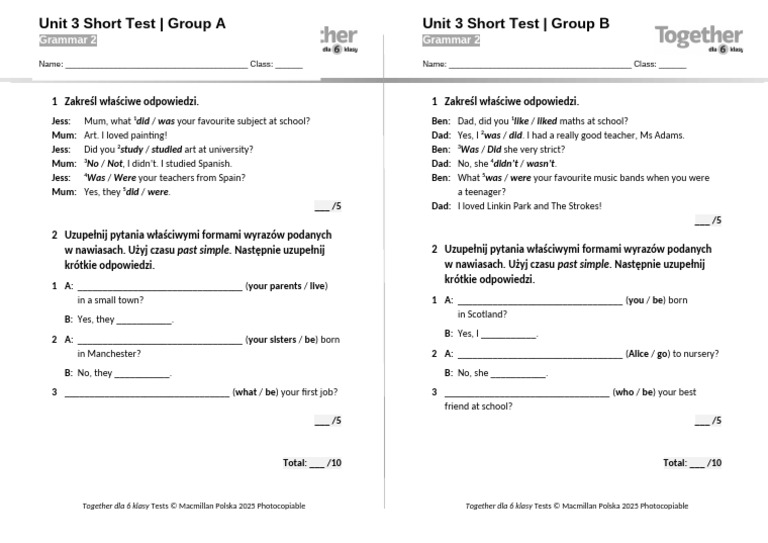 Unit 3 Grammar Test for Group B | PDF
