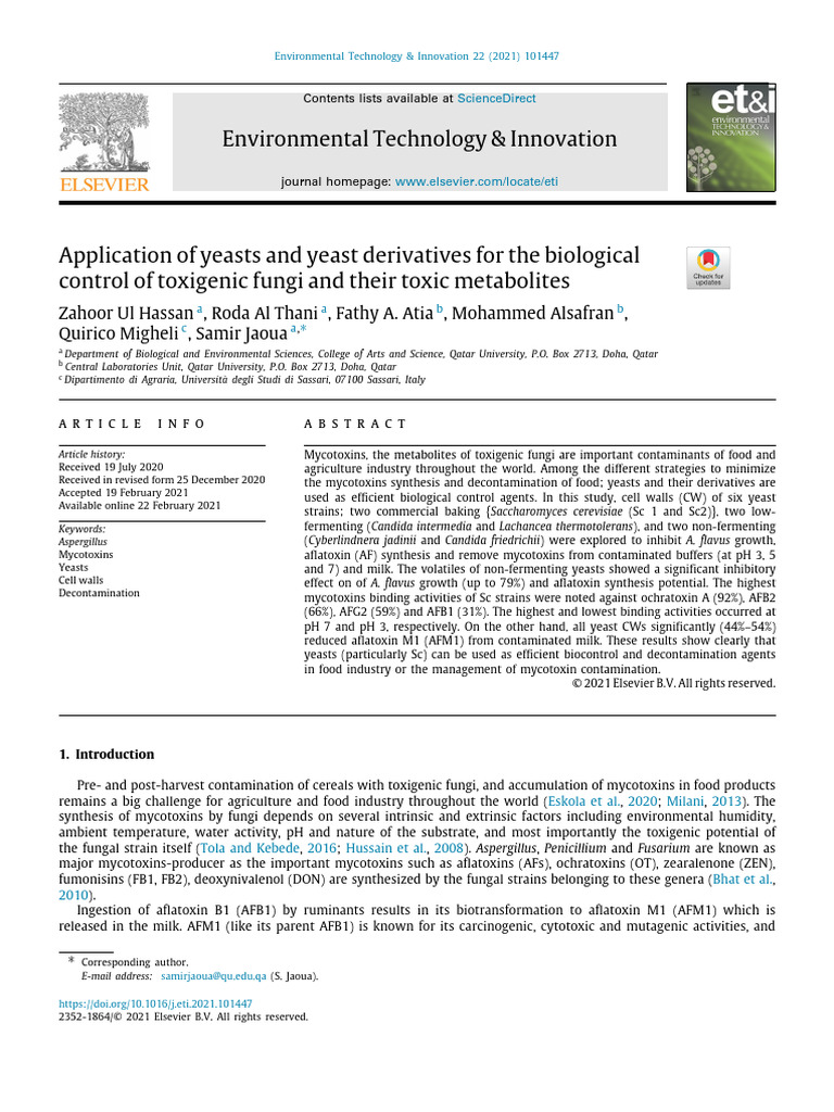 Application of yeasts and yeast derivatives for the biological control ...
