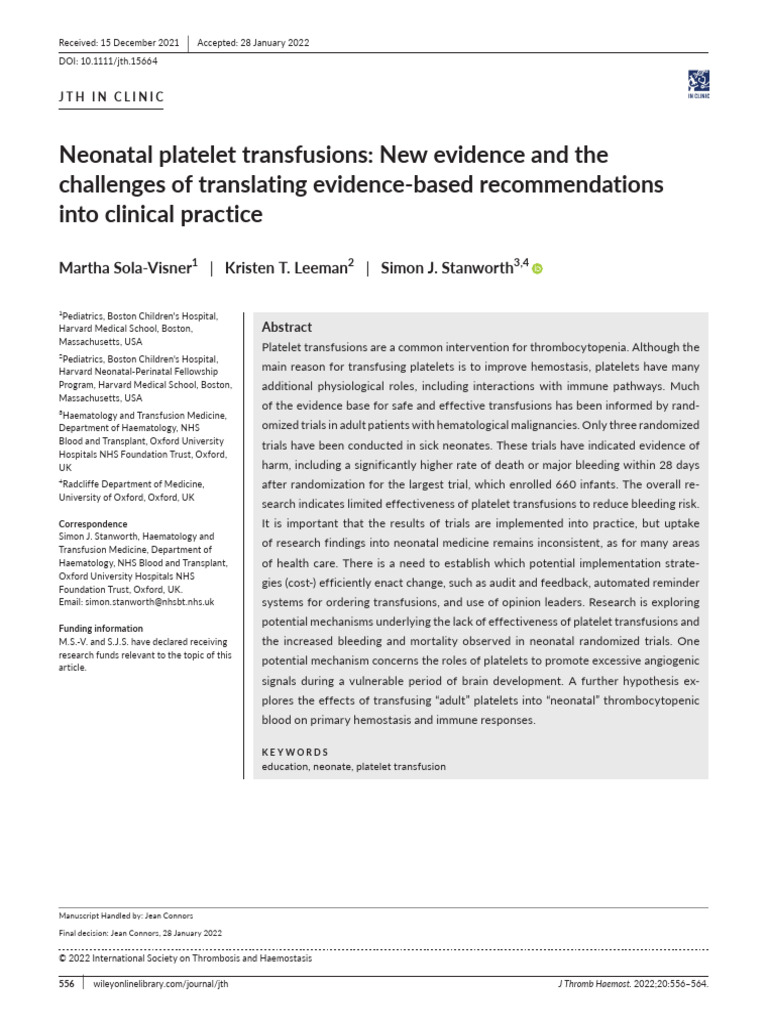 Neonatal Platelet Transfusions: Evidence & Challenges | PDF | Blood ...