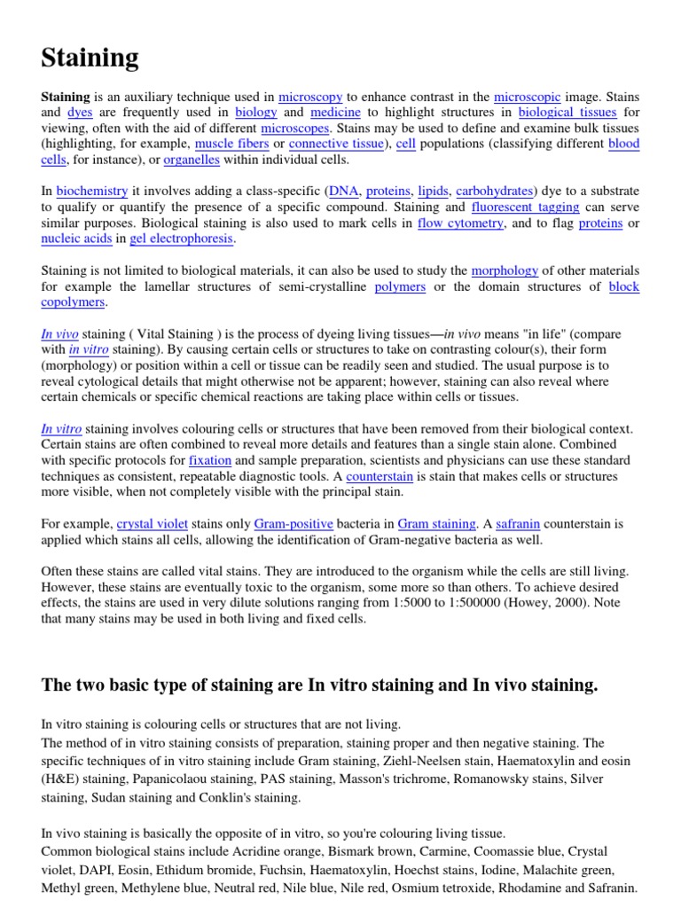 Types of Staining | PDF | Staining | Life Sciences