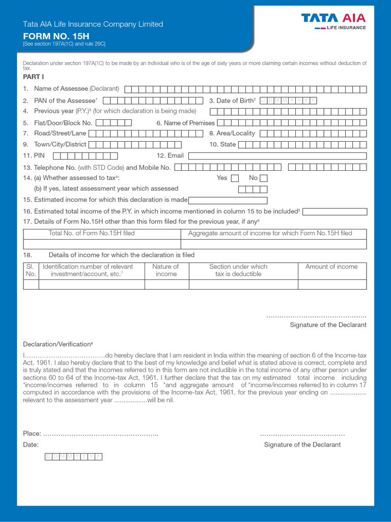 Form-No.-15H | PDF | Income Tax | Taxes