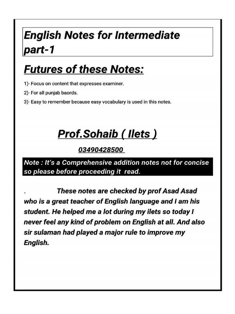 First Year Notes of English by Sohaib Ali | PDF