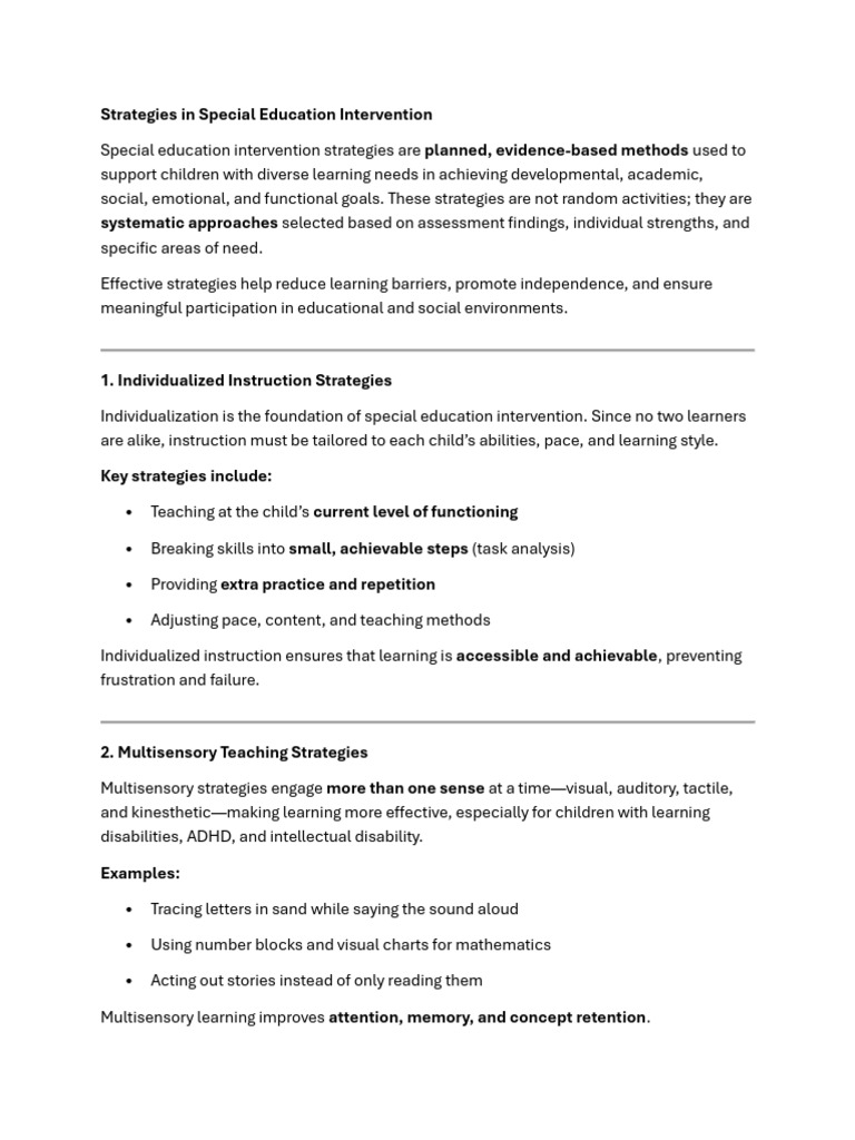 Strategies in Special Education Intervention | PDF | Special Education ...