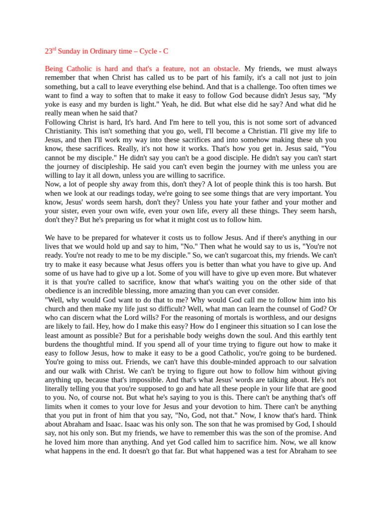 23rd Sunday in Ordinary time | PDF | Jesus | Disciple (Christianity)