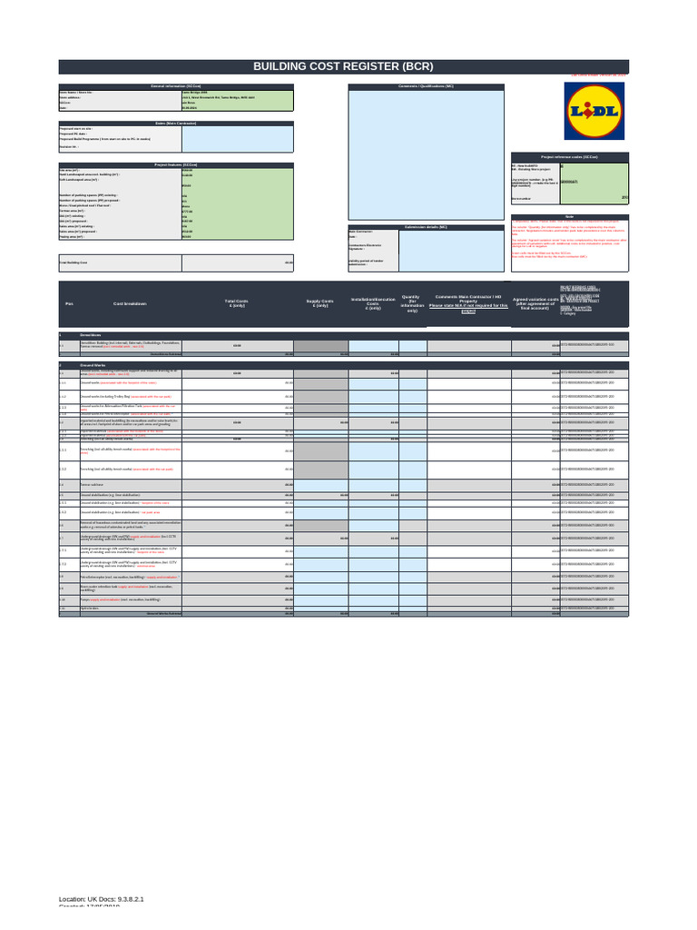 Lidl UK Building Cost Register 2023 | PDF | Wall | Door