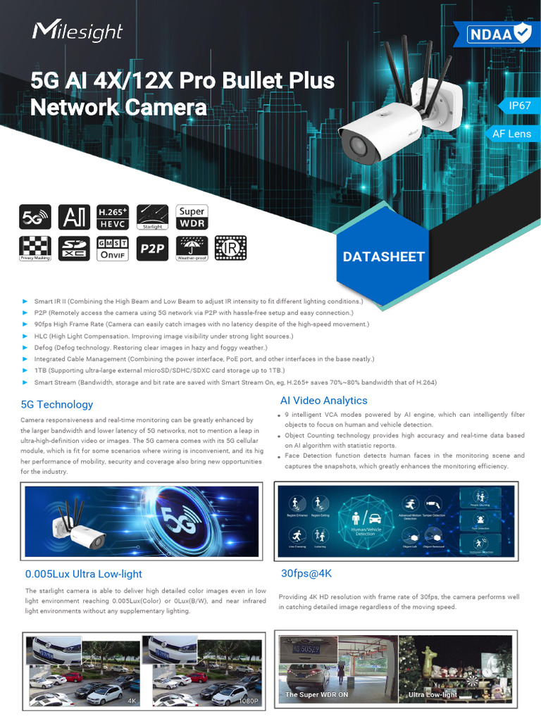 Milesight 5g Ai 4x 12x Pro Bullet Plus Network Camera Datasheet en Ndaa ...