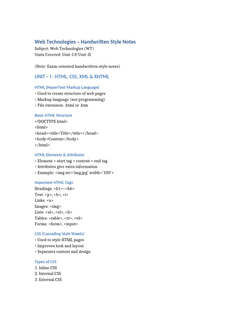 WT Handwritten Notes Unit 1 2 | PDF