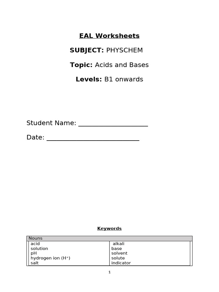 EAL Acids and Bases | PDF | Acid | Ph