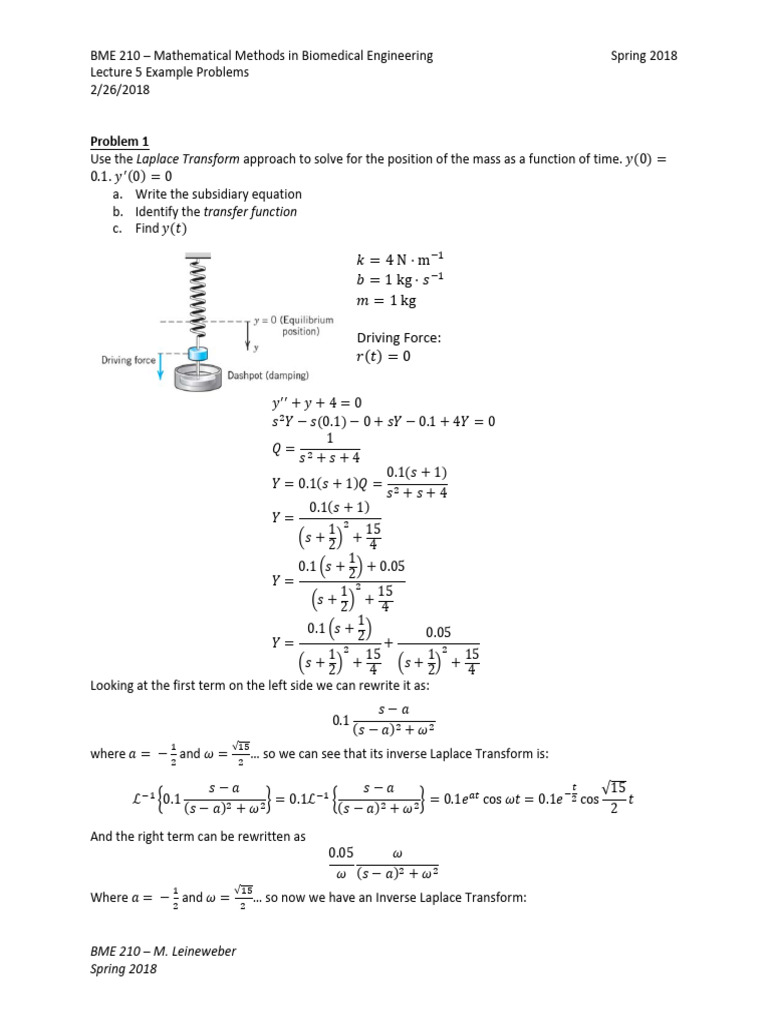 Laplace Transform Problems in BME 210 | PDF | Laplace Transform ...