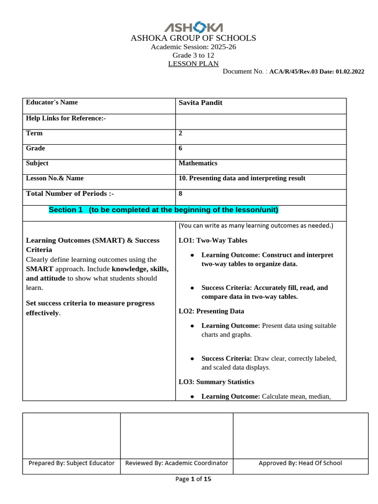 Grade 6 Mathematics Lesson Plan: Data Interpretation | PDF | Lesson ...