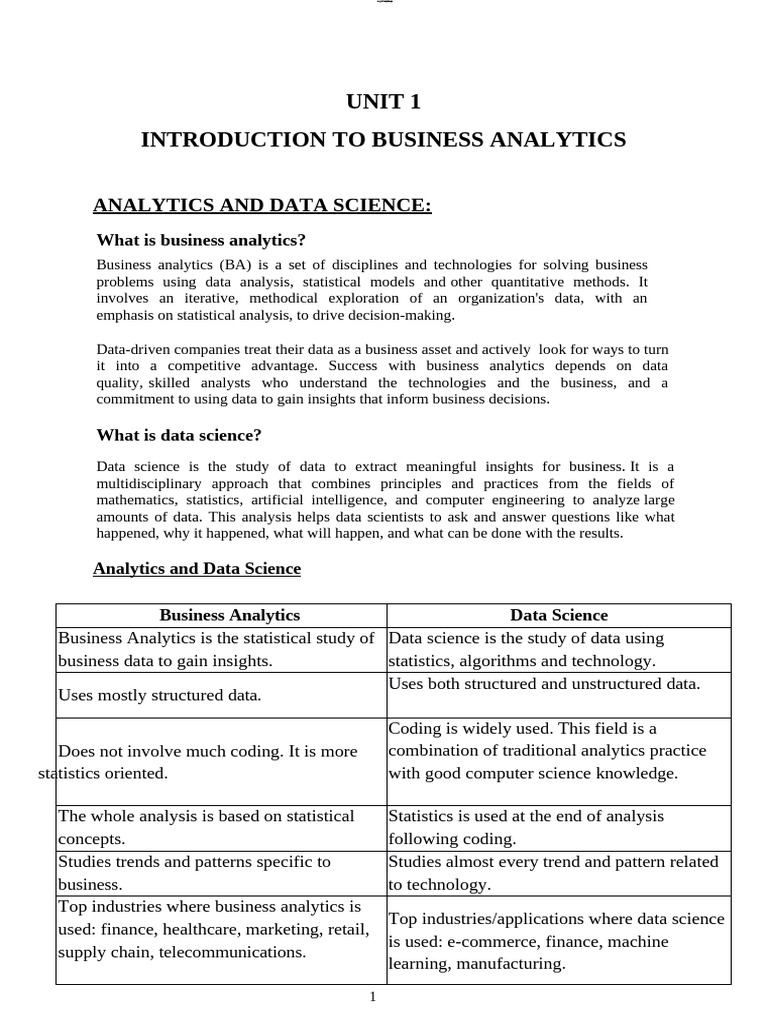 UNIT 1 | PDF | Analytics | Data Science