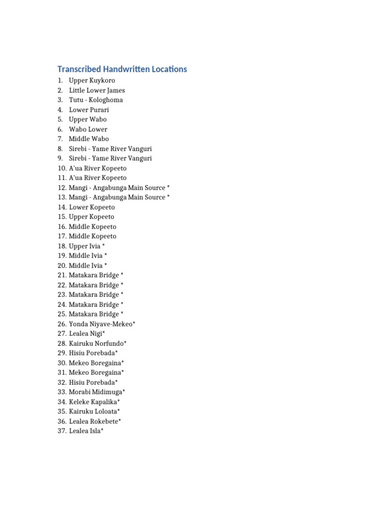 Transcribed Locations List | PDF