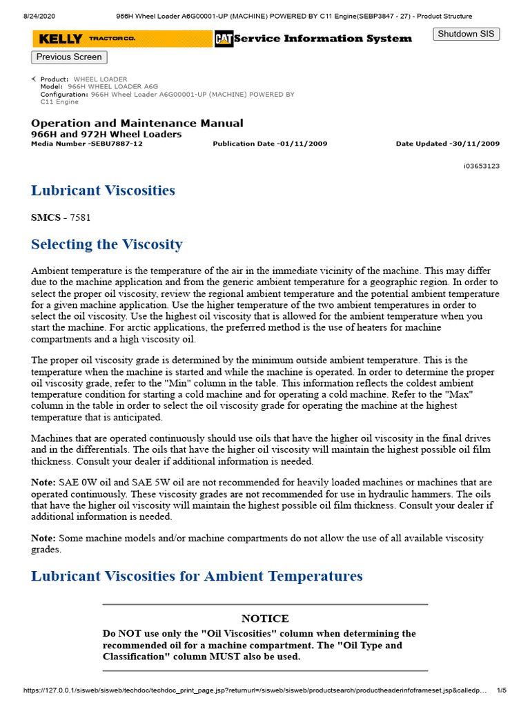 966H Wheel Loader - Lubricant Viscosities | PDF | Motor Oil | Lubricant