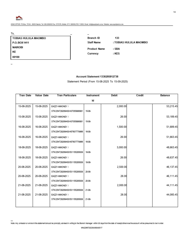 Bank Statement | PDF | Debits And Credits | Financial Services