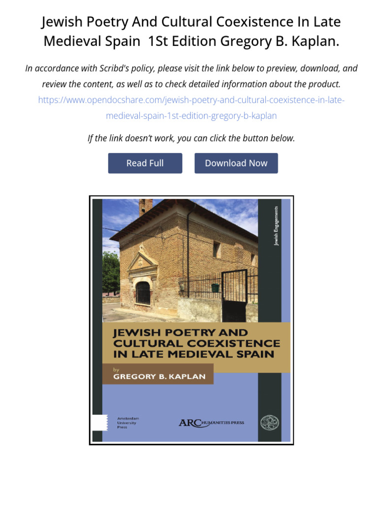 Jewish Poetry and Cultural Coexistence in Late Medieval Spain 1st ...