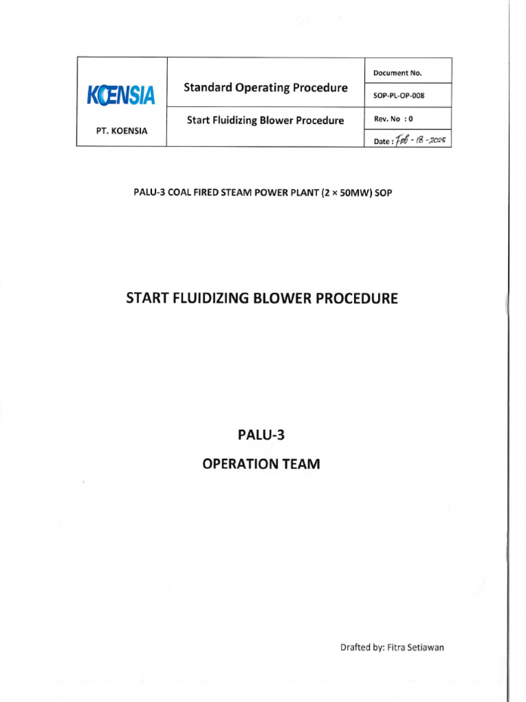 SOP-PL-OP-008 Start Fluidizing Blower Procedure | PDF | Mechanical Engineering