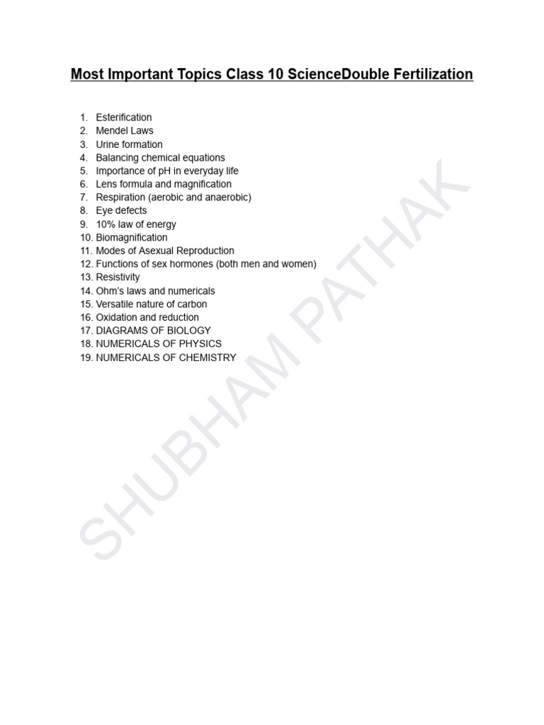 Key Class 10 Science Topics Guide | PDF