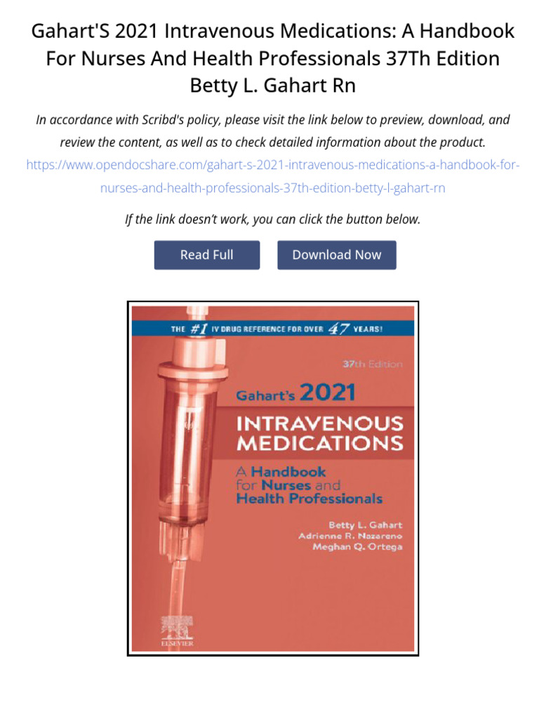 Gahart's 2021 Intravenous Medications: A Handbook for Nurses and Health Professionals 37th ...