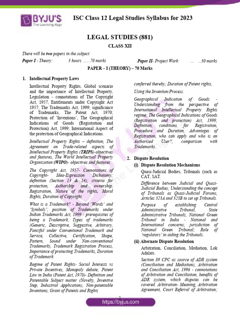 ISC Class 12 Legal Studies Syllabus | PDF | Alternative Dispute ...