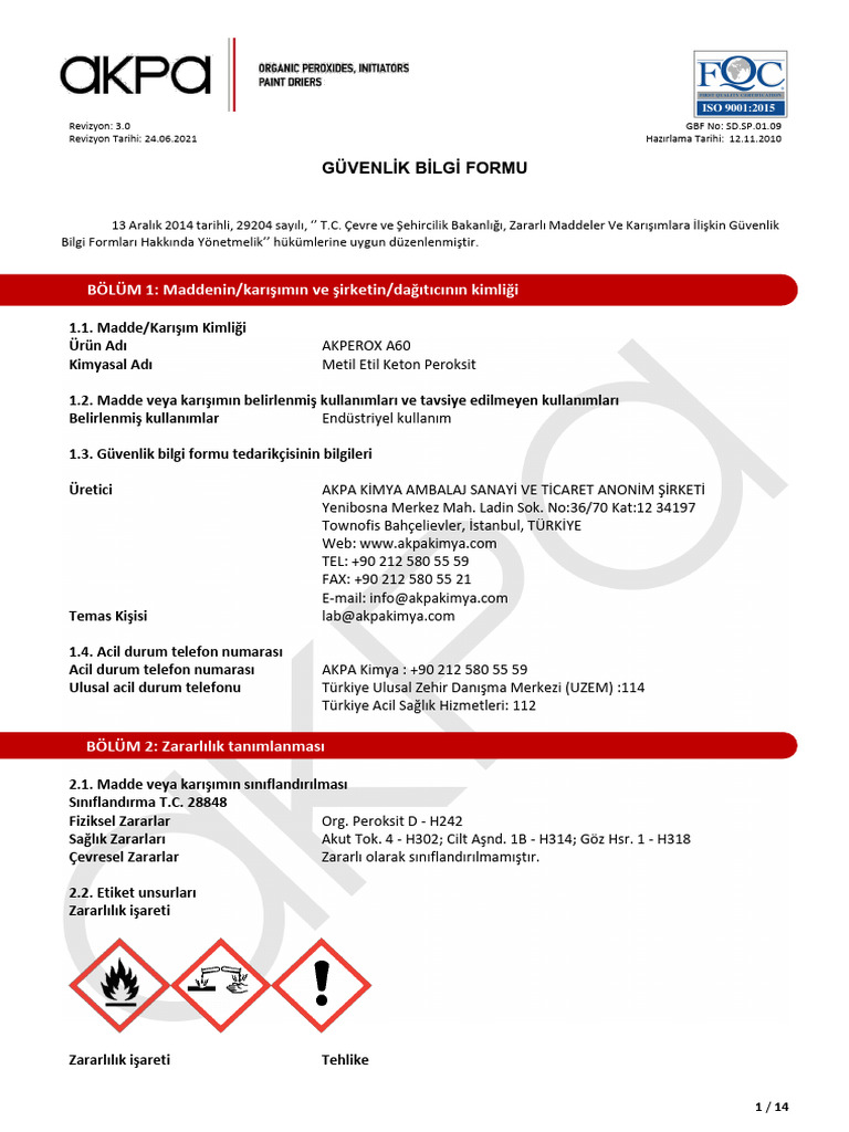 Akperox A60 Sds TR | PDF
