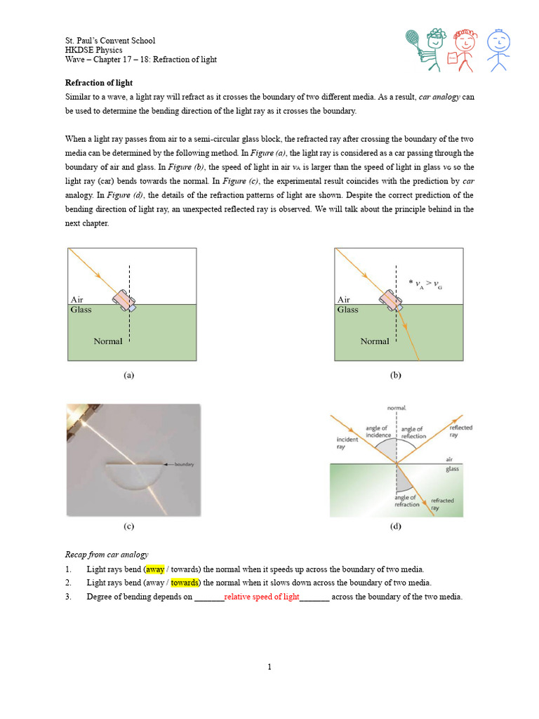 HKDSE Physics – Wave – Chapter 17 Refraction of Light (Ans) | PDF ...
