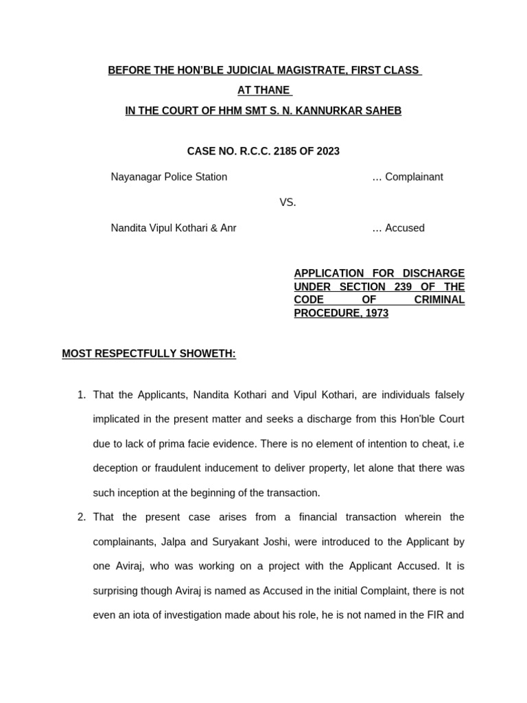 Discharge Application in Criminal Case | PDF | Acquittal | Lawsuit