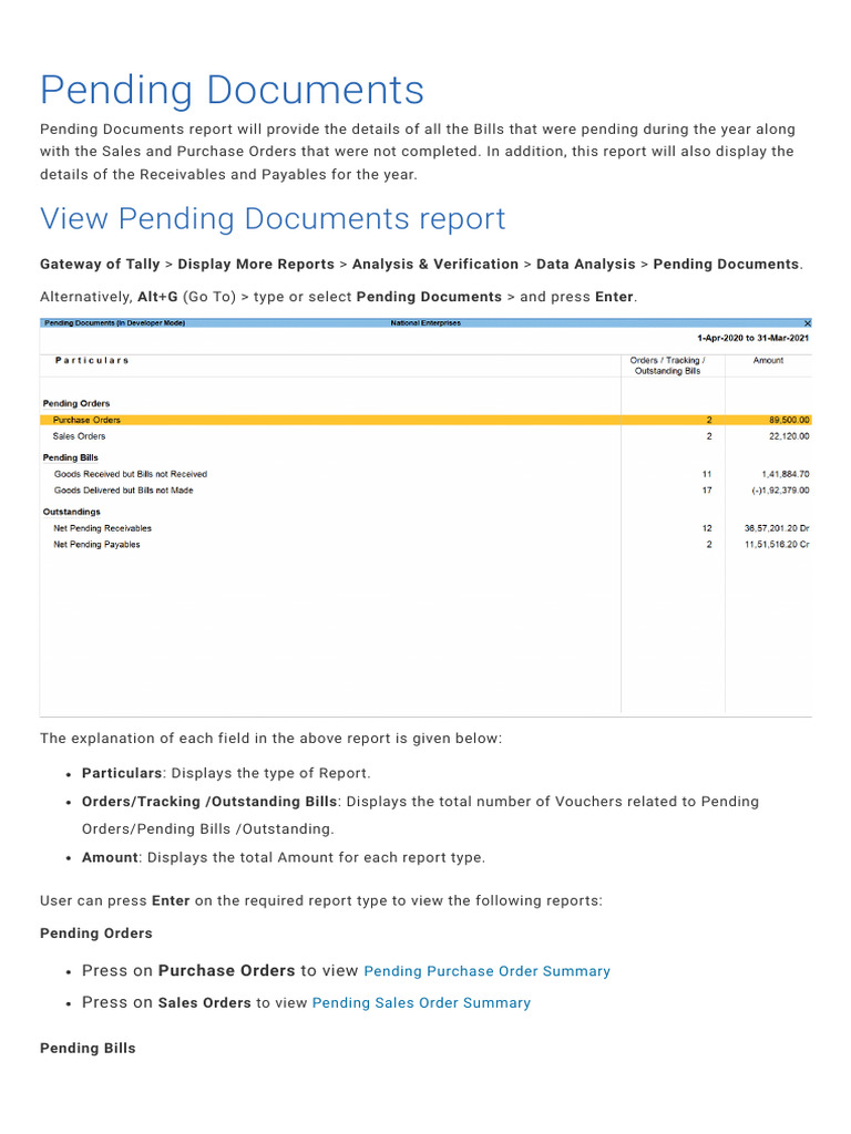 Pending Documents Tally | PDF