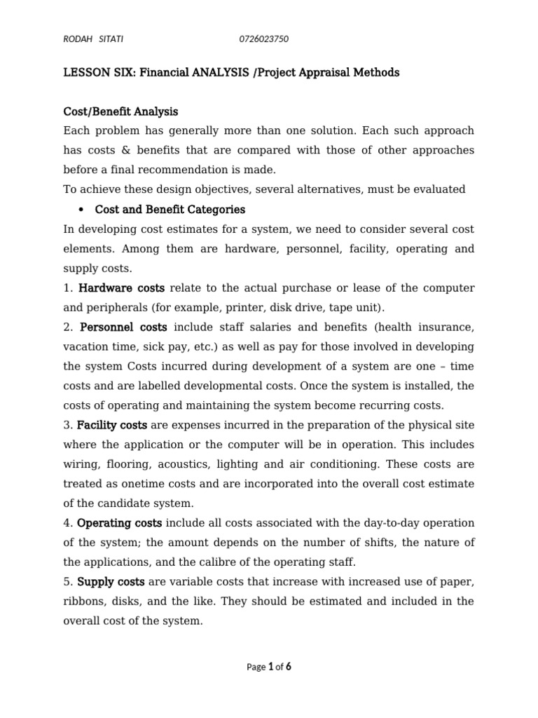 Lesson 6 Financial Analysis | PDF | Net Present Value | Financial ...