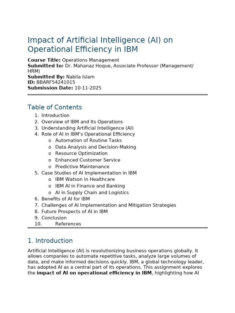 Ai Impact Ibm Assignment | PDF | Artificial Intelligence | Intelligence ...