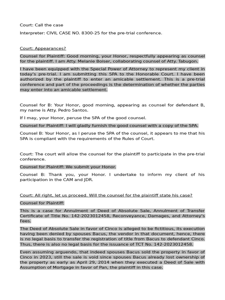 Script Pre Trial | PDF | Mortgage Law | Private Law