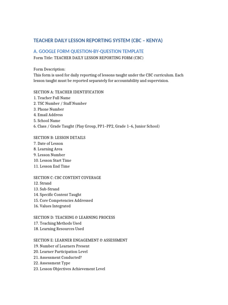 Teacher Daily Lesson Reporting System CBC (1) | PDF | Teachers ...