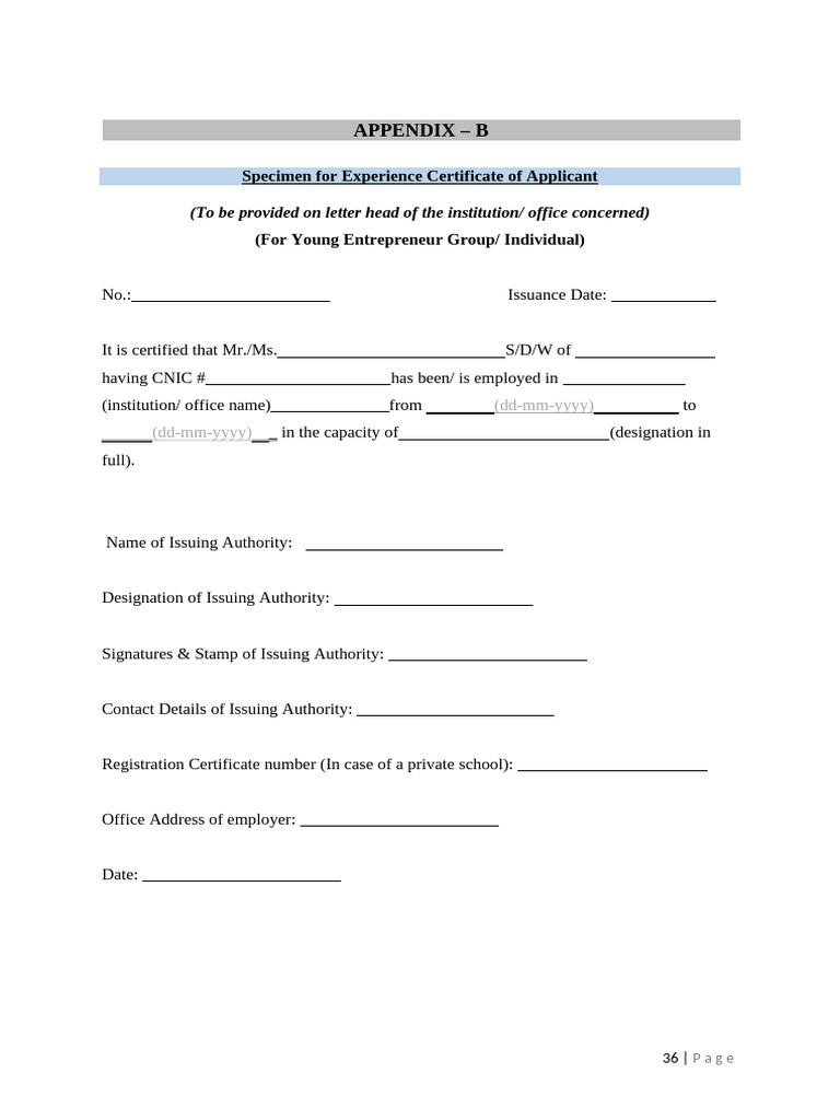 Exprience Certificate Performa | PDF