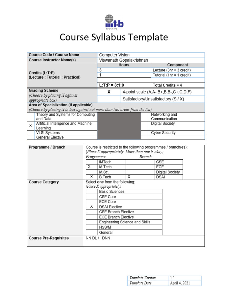 Computer Vision Course Syllabus 2021 | PDF | Computer Vision | Image ...