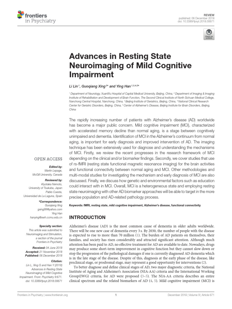 2018_Advances in Resting State_MCI | PDF | Alzheimer's Disease | Dementia