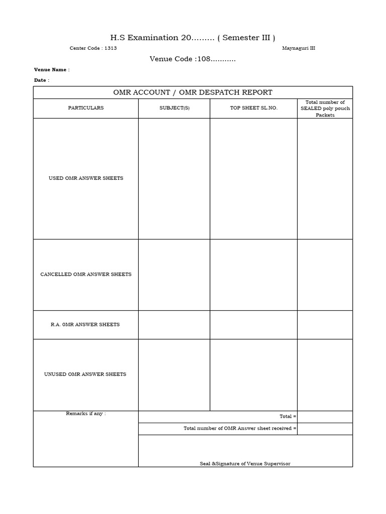 OMR Despatch Format for Venues | PDF