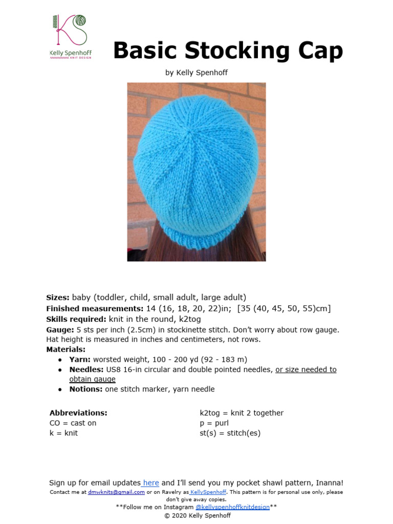 Basic Stocking Cap | PDF | Knitting | Basic Knitted Fabrics