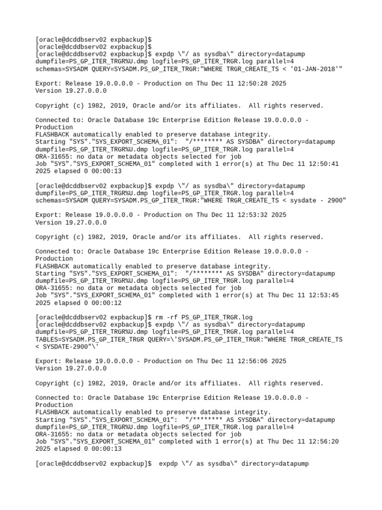 Oracle Data Pump Export Errors | PDF