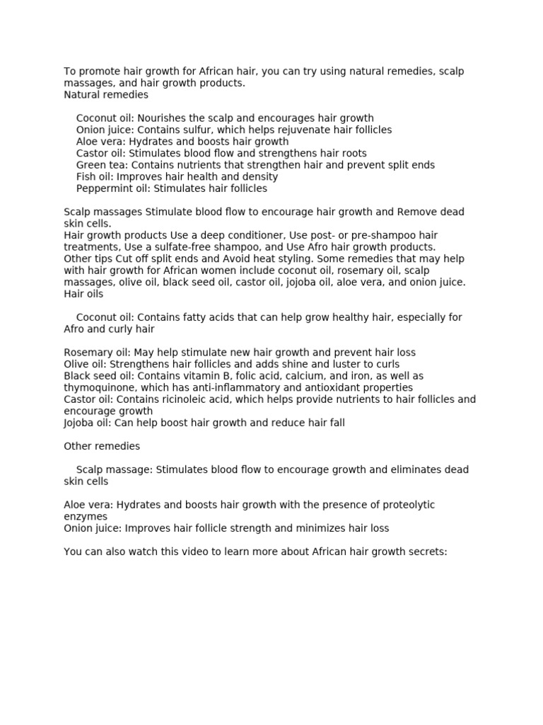 To Promote Hair Growth for African Hair | PDF