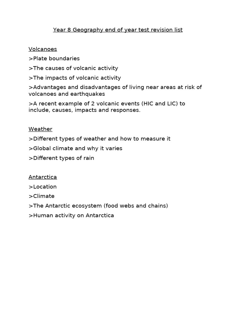 Year 8 2023 Revision List | PDF